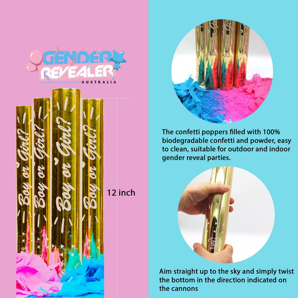 Gender Reveal Combination Cannon 4 Pack - King Confetti Australia